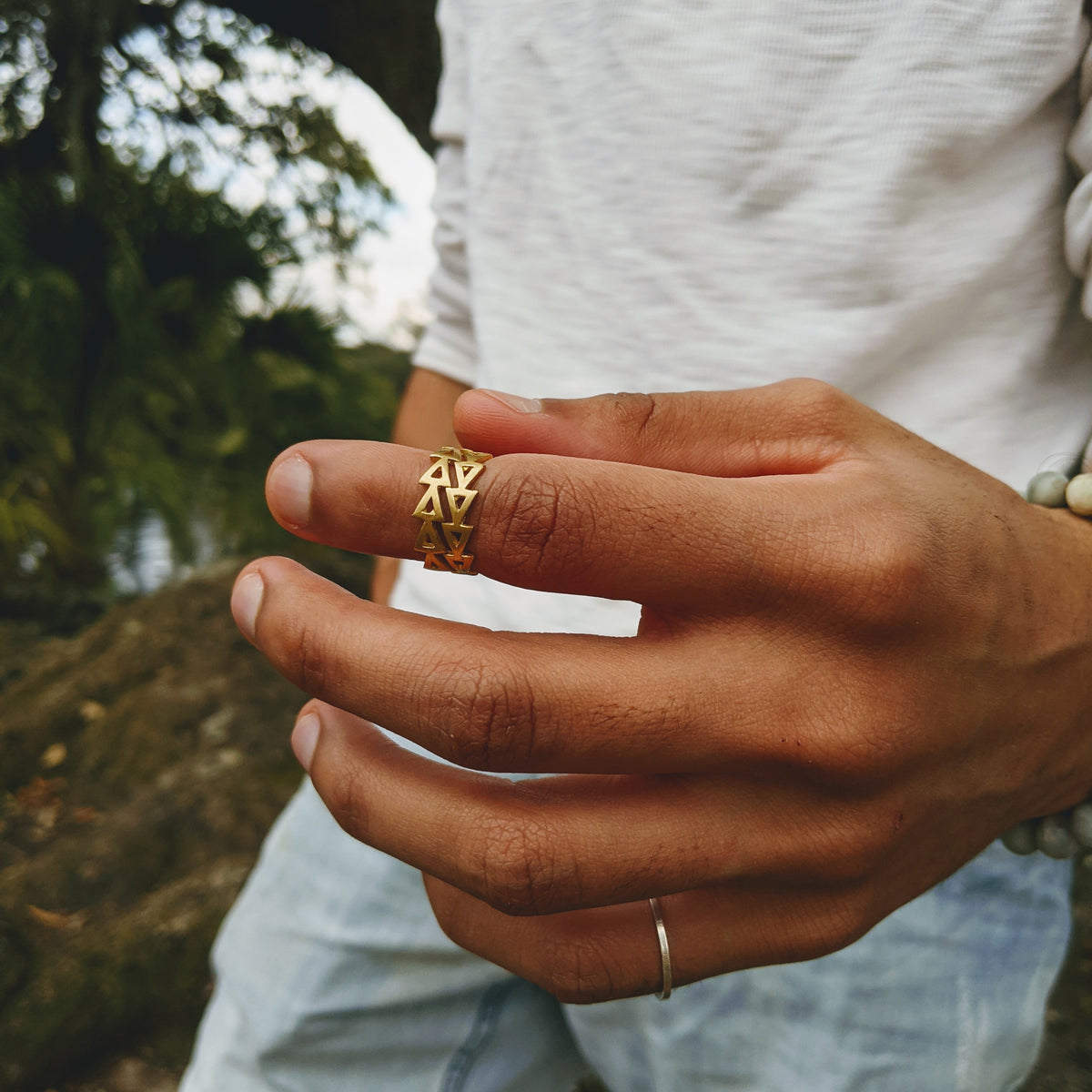 Stacking Triangles Ring in Brass - Midi Ring – Queens Metal